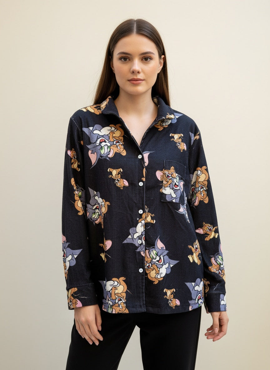 Black tom and jerry buttoned Top MD only – Onfleekstuff